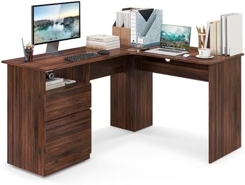 COSTWAY L-Shaped Computer Desk, 150cm Modern Large Corner Desk Writing ...