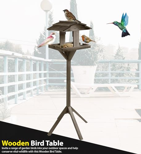AAMEN Wooden Large Bird Feeder Table, Freestanding Bird Feeder, Feeding ...