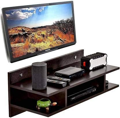 SMART SHOPPEE Wall Mounted TV Entertainment Unit with 2 Wooden Carved ...