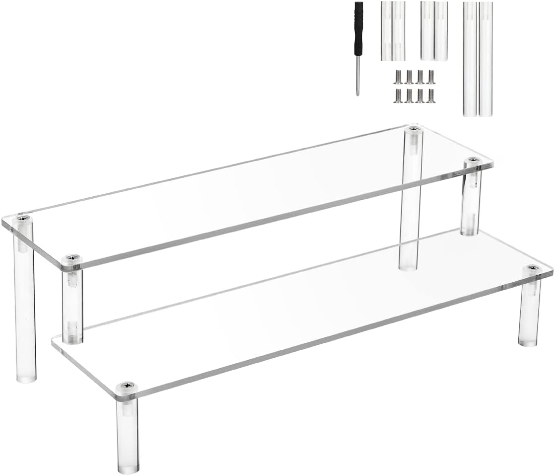 Worown Acrylic Riser Shelf, 2-Tier Clear Display Stand, Clear Display ...