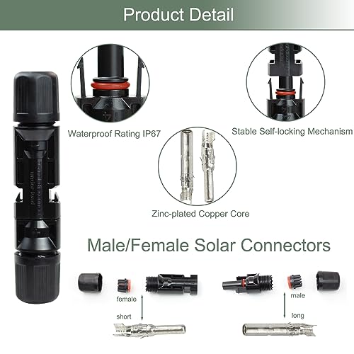 Solar Panel Connectors 12 Pairs Male Female Connectors with 2 Wrenches ...