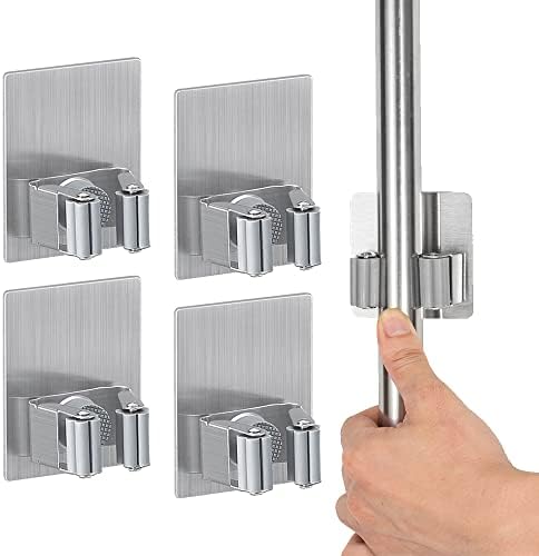 SHOWAY 4 PCS Mop Holder Broom Clips Wall Mount Reusable No Drilling ...