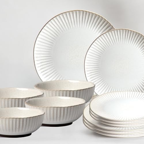 Anko Sable Stoneware 12 Pcs Dinner Set|Premium Crockery For Dining ...
