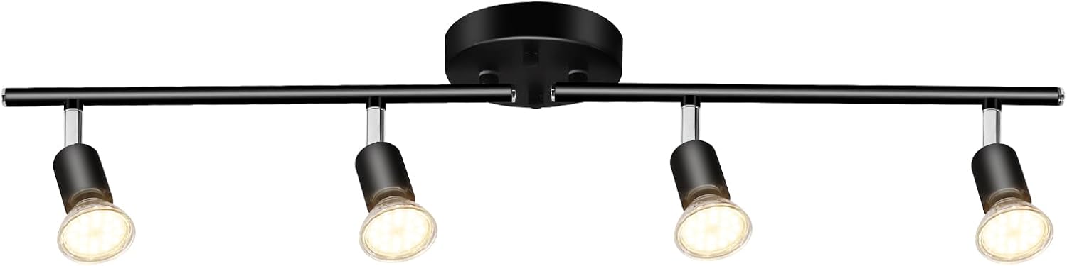 lawatto 4 LED Light Matte Black Track Lighting Kit, Ceiling Spot ...