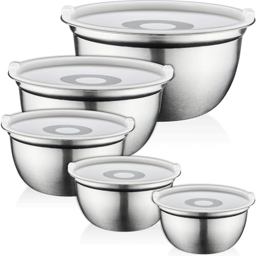 FineDine Mixing Bowls Set , 10 Piece Set ,(5 Bowls +5 Lids) Stainless ...