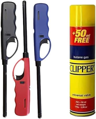 Gas Lighters 2x Clipper Tube Long Reach Safety Lock Adjustable flame ...
