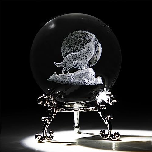 Amazon.com: HDCRYSTALGIFTS 60mm Wolf Crystal Ball with Stand 3D Laser ...