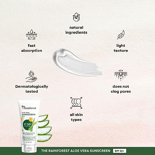 The Rainforest Aloe Vera Sunscreen Gel, SPF 50+, PA+++, Sweat & Water ...