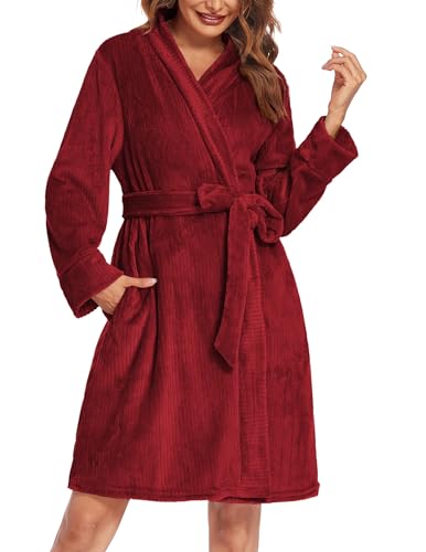 Snapklik.com : Womens Plush Short Robes V Neck Fleece Fluffy Soft ...