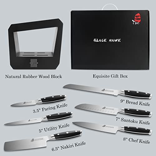 TUO Knife Block Set – 7 piece Kitchen Knife Set with Wooden Block ...