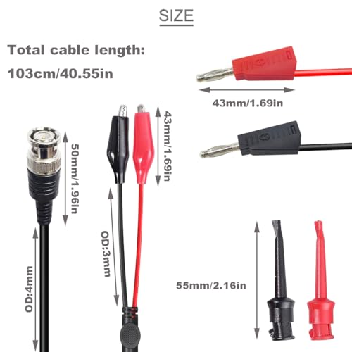 Youmile 3 pcs BNC Test Leads Set Oscilloscope Probes BNC to Alligator ...