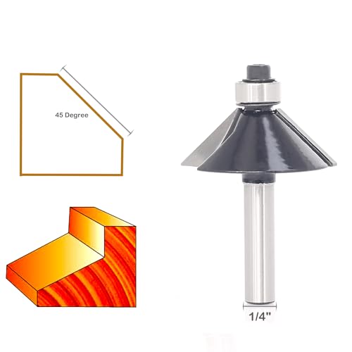 Akylin Chamfer Router Bit 1/4 Inch Shank, 1/2″ Cut Dia, 45-Degree V ...