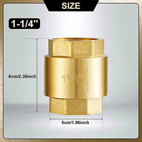 1-1/4 Inch Check Valve Brass In-Line Check Valve Female Pipe Thread One ...