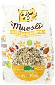GRILLON D'OR Muesli 4 céréales et fruits secs sans sucres ajoutés 500G ...
