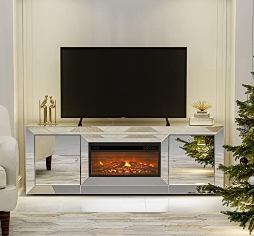 Amazon.com: AOVSA Electric Fireplace TV Stand for 65 inch TV, Mirrored ...