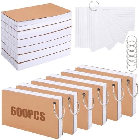 Flash Cards,600 PCS Revision Cards White Ruled Index Cards with Binder ...