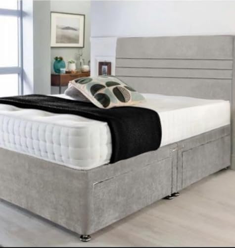 Sleep Factory's Grey Plush Velvet Chesterfield 2 Drawer Divan Bed Set ...