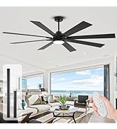 Amazon.com: Uaikiea 66 inch Large Matte Black Ceiling Fan with Light ...