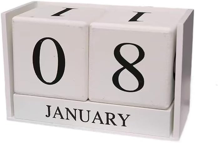 Amazon.com : Wooden Block Perpetual Calendar for Desk, Wood Month Date ...