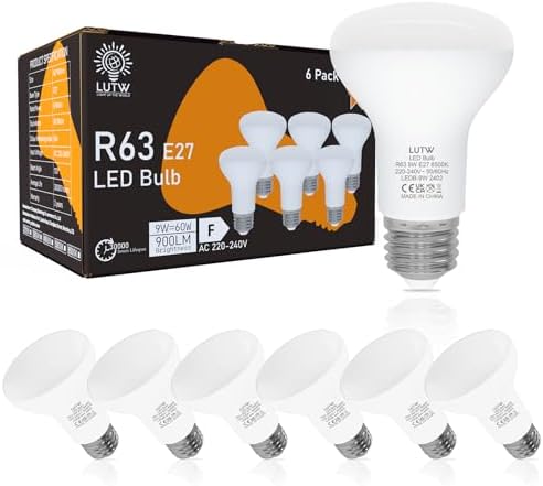 LUTW R63 Reflector E27 LED Bulb, 9W E27 Screw Bulb Warm White 3000K ...