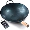 Amazon.com: Mammafong Pre Seasoned Blue Carbon Steel Flat Bottom Wok ...