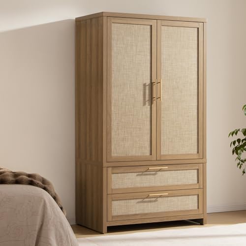 Amazon.com: SICOTAS Rattan Armoire Wardrobe Closet Cabinet, 71" Tall ...