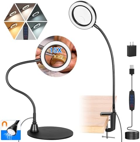 Amazon.com: 15X Magnifying Glass with Light, Table Lamp with Stand and ...