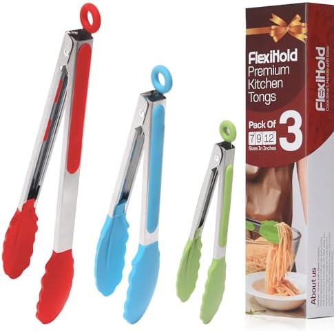 Amazon.com: Popco Silicone Tongs for Cooking - Kitchen Tong Set of 3 (7 ...