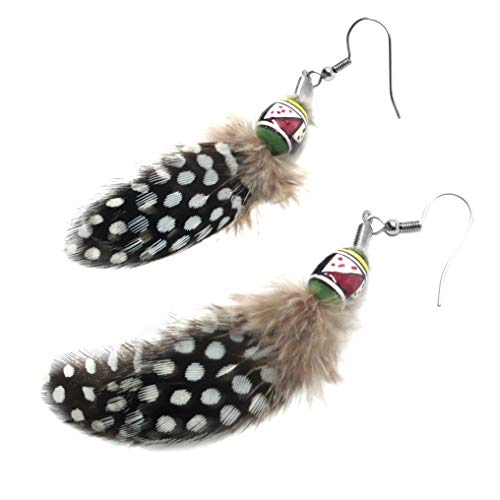 Amazon.com: Natural Feather Ethnic Fusion Earrings Peruvian Ceramic ...