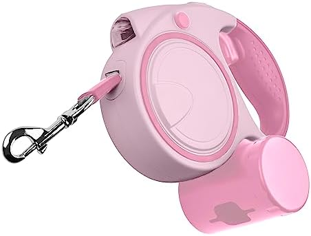 Ultra Pink Extendable Dog Lead 5m with LED Light & Waste Bag Holder Poo ...