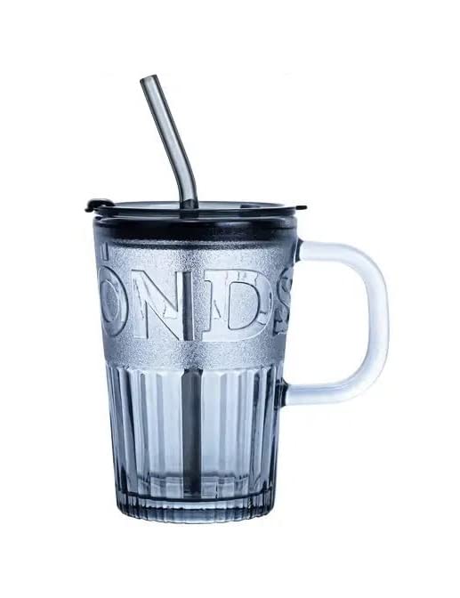 Buy KELVEE Glass Sipper with lid and Straw Pack of 1, Drinking Glasses ...