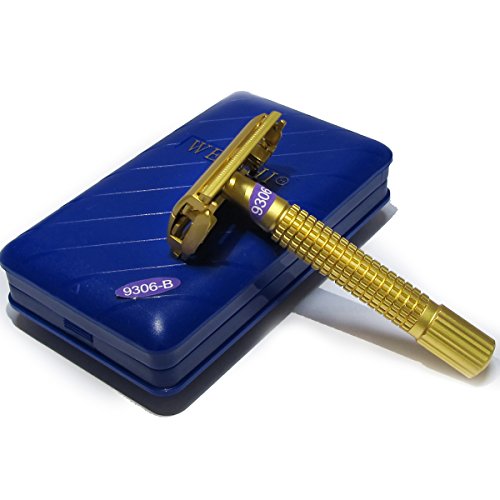 WEISHI 9306-B Matt Gold Twist to Open Double Edge Safety Razor with 10 ...
