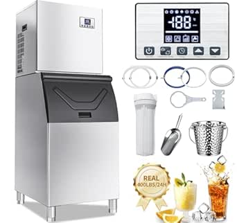 YITAHOME Máquina para hacer hielo comercial de 22 pulgadas, 400 libras/24 horas con contenedor ...