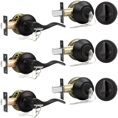 Probrico Oil Rubbed Bronze Entry Lever and Deabolt Sets, Keyed Alike ...