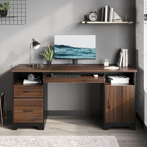 Amazon.com: Bestier 59” Executive Desk with 2 Drawers, Computer Desk with Storage Cabinet ...