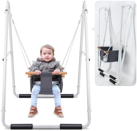 Amazon.com: FUNLIO Wooden Toddler Swing Stand with 4 Sandbags, Foldable ...