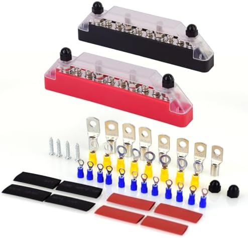 Amazon.com: 12v Bus Bar 150Amp，6*#8(M4) and 4 * 1/4"(M6) Stud Power ...