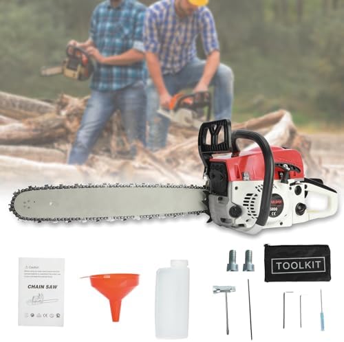 Supmix 62cc Gas Powered Chainsaw, 20-Inch Gasoline Powered Chain Saws, 3.4HP 2 Cycle Petrol ...