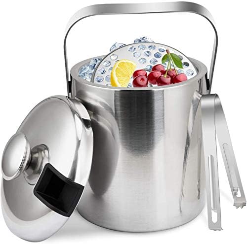 Homeasy Ice Bucket, Double Wall Bar Ice Bucket Set 1.3L Stainless Steel ...