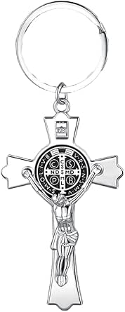 Amazon.com: JINZHOUFZ St. Benedict's ancient silver cross keychain ...