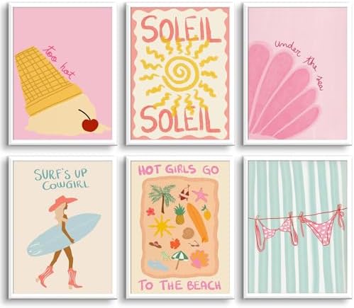 Amazon.com: 6Pcs Coastal Surfing Preppy Wall art Beach Granddaughter ...