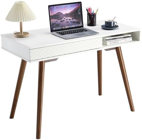Amazon.com: Longcoam Design White Computer Desk with Drawers - 45 inch ...
