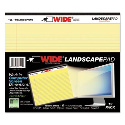 Wide Landscape Format Writing Pad, College Ruled, 11 x 9 1/2, Canary ...