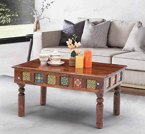 Anita Furniture Solid Sheesham Wood Tile Coffee Table| Folding Tea ...
