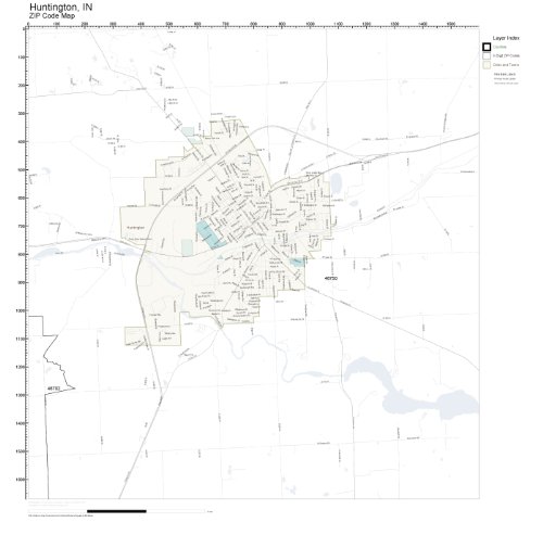 Amazon.com : ZIP Code Wall Map of Huntington, IN ZIP Code Map Laminated ...