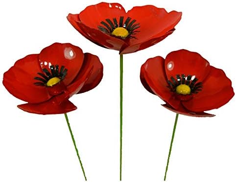 Handcrafted Metal Poppy Flower Garden Ornaments, Set of Three, 100cm ...