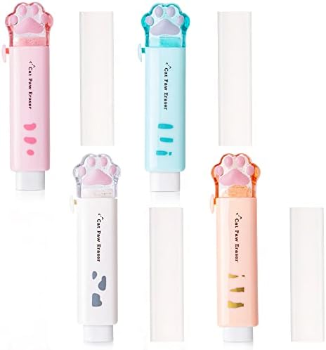 HMIEPRS 4PCS Cat Paw Sliding Retractable Pencil Eraser and 4 Refill ...