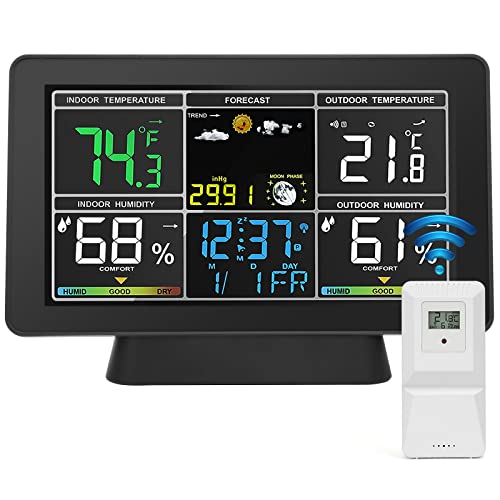Weather Station with Wireless Outdoor Sensor, Color Digital Weather ...