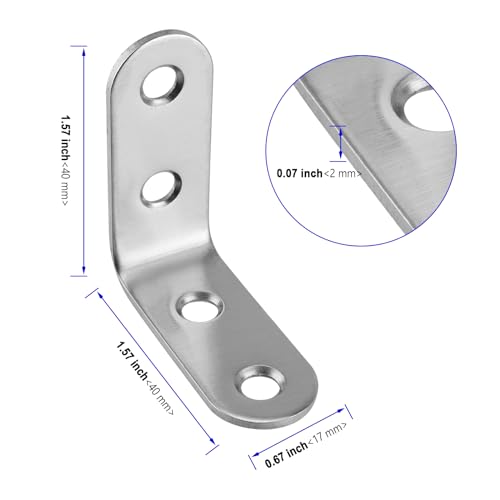 KOHAND 60 Pcs Heavy Duty Corner Angle Brackets, 40 40 16 mm Stainless ...
