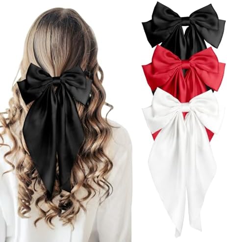 Amazon.com : 3Pcs Large Hair Bows Satin Hair Bows for Women Oversized ...